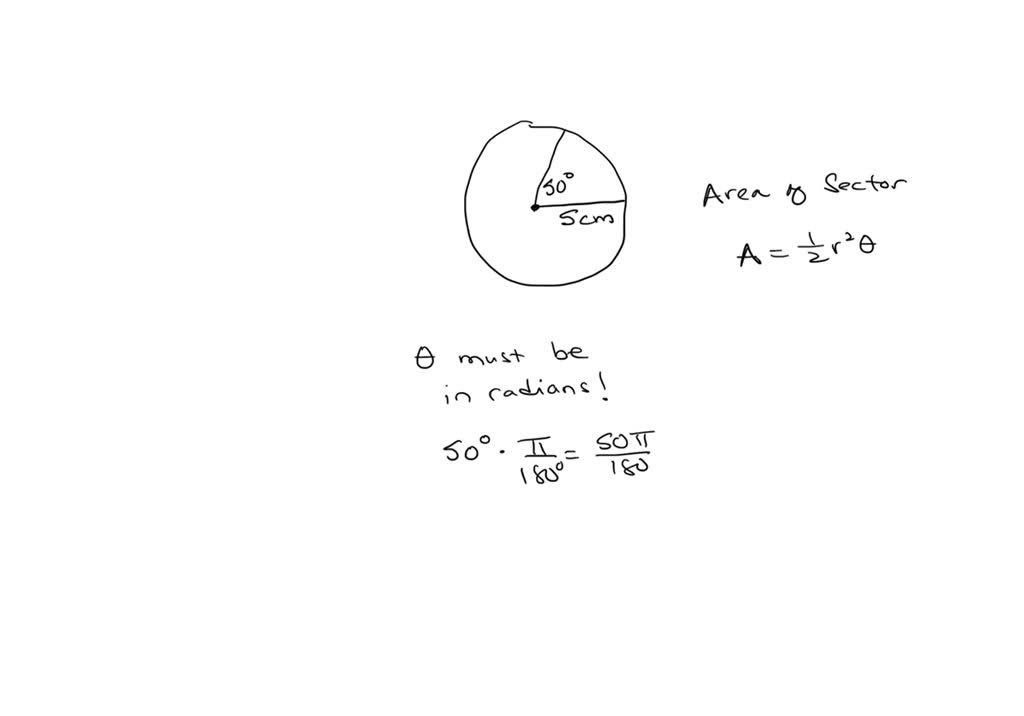 SOLVED: Find the area of the sector of a circle of radius 5 meters formed by an angle of 60deg ...