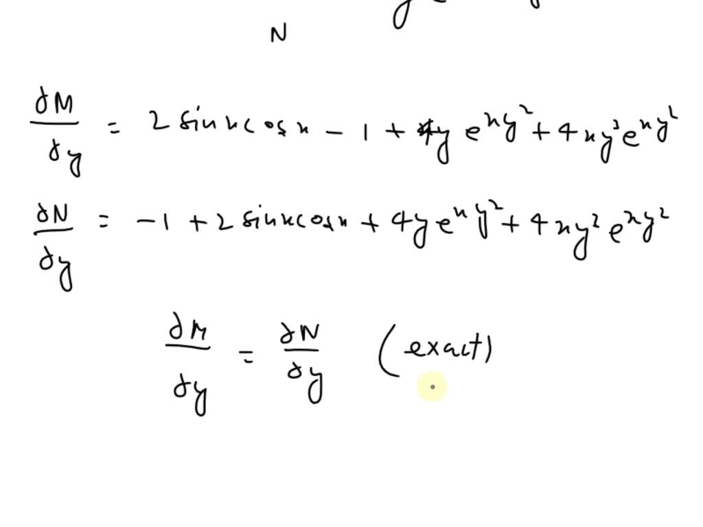 Solve (2y sin x cos x - y + 2y^2 e^xy^2) dx = (x - sin^2 x - 4xye^xy^2) dy