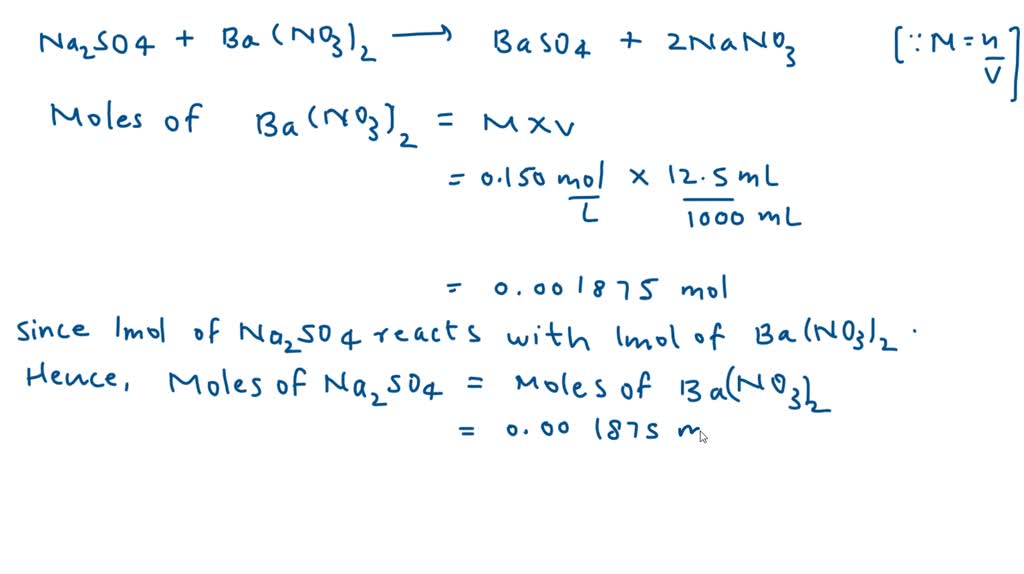 SOLVED: 38. If 45.5 mL of 0.150 M sodium sulfate solution reacts with 50.0 mL of 0.175 M aqueous ...