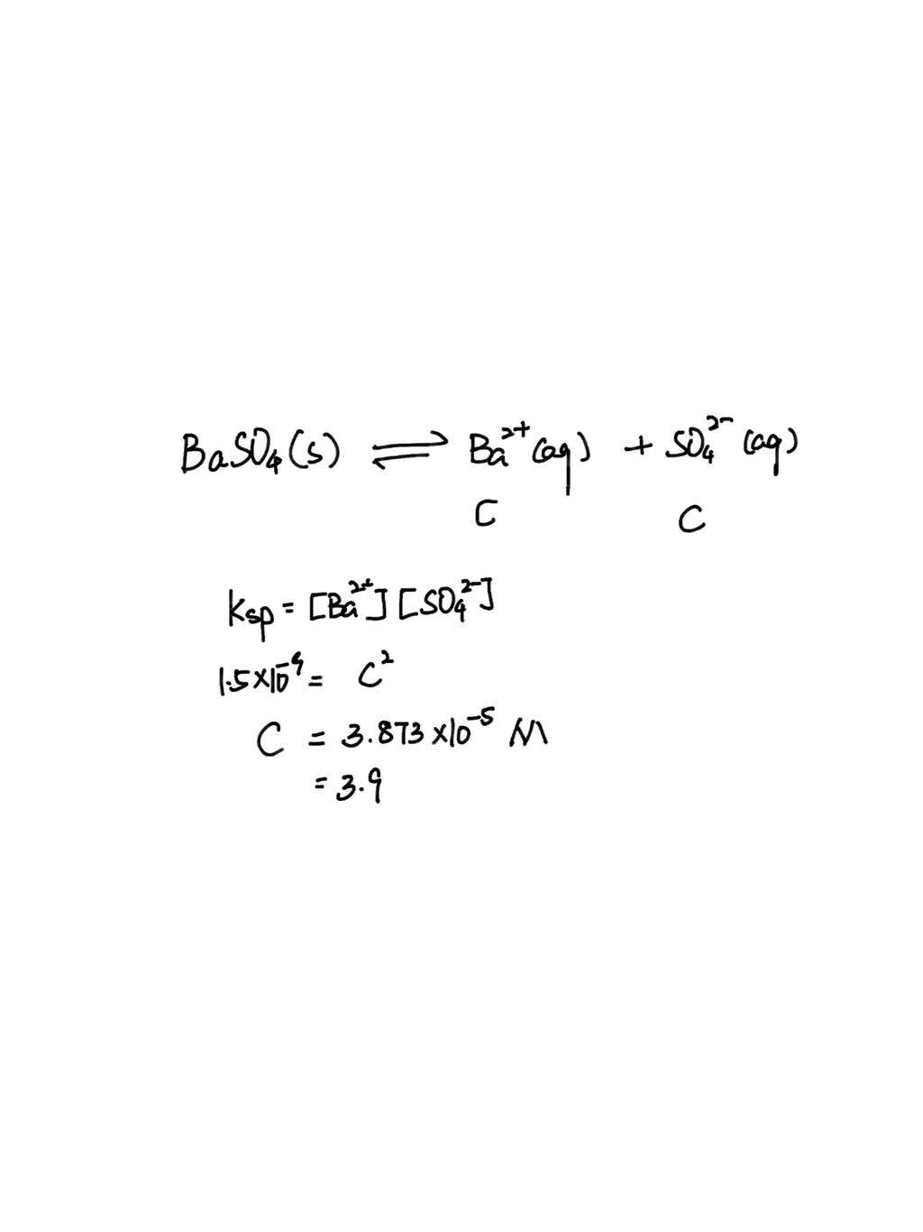 SOLVED: Calculate the solubility of BaSO4 in water at 25Â°C. You'll find Ksp data in the ALEKS ...