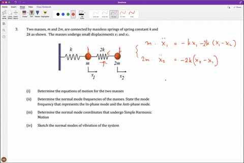 SOLVED:Four masses m are connected by six springs of spring constant k ...