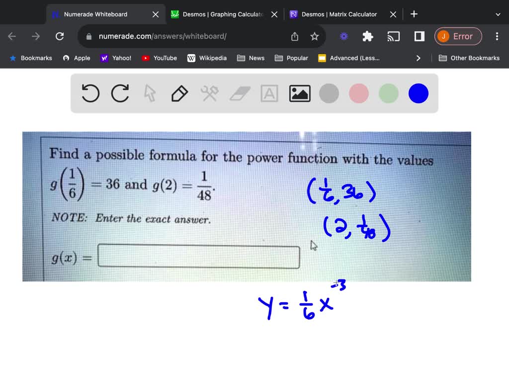 SOLVED: Find a possible formula for the power function with the values 36 and 9Â² = 81. NOTE ...