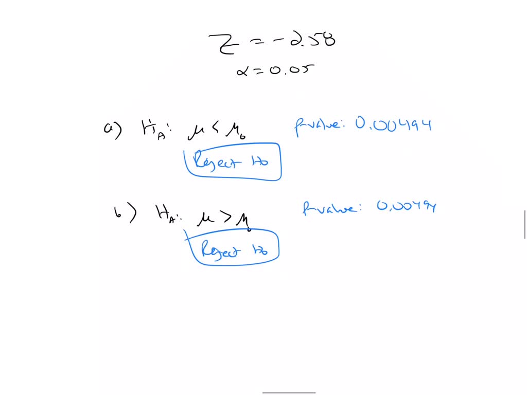 Solved 5 The Calculated Test Statistic For A Z Test Is Z 2 58 For Each Of The Following