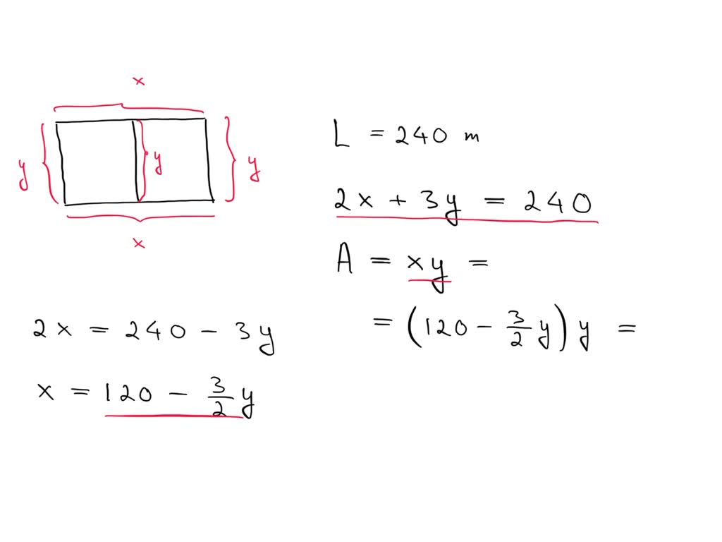 SOLVED: We have 240 meters of fencing and form a rectangular pen that ...
