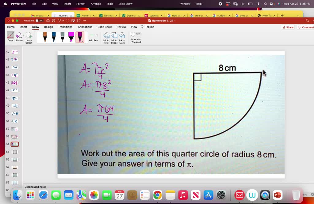 SOLVED: ' Work out the area of this quarter circle of radius 8 cm. Give ...