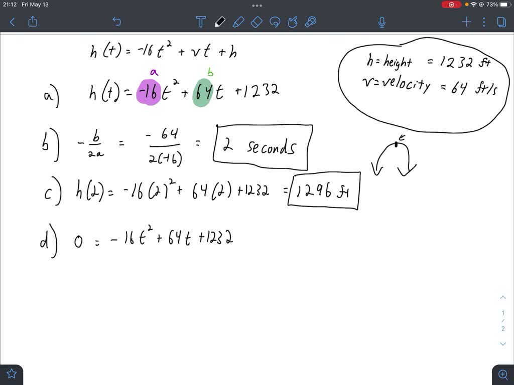 SOLVED: For #3, use the vertical motion model formula: h(t) , 16t2 + vt ...