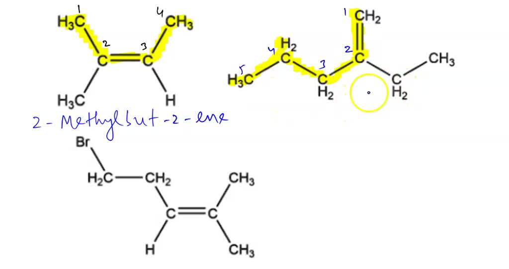 SOLVED: Name the three alkenes using systematic names: Compound A: H3C ...