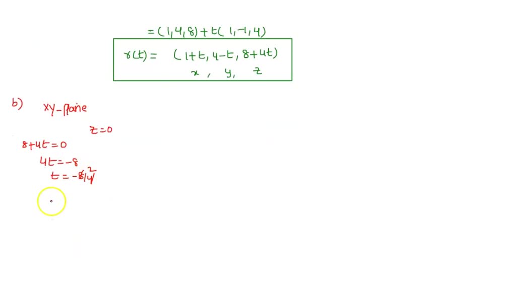 SOLVED: (a) Find parametric equations for the line through (1, 3, 8) that is perpendicular to ...