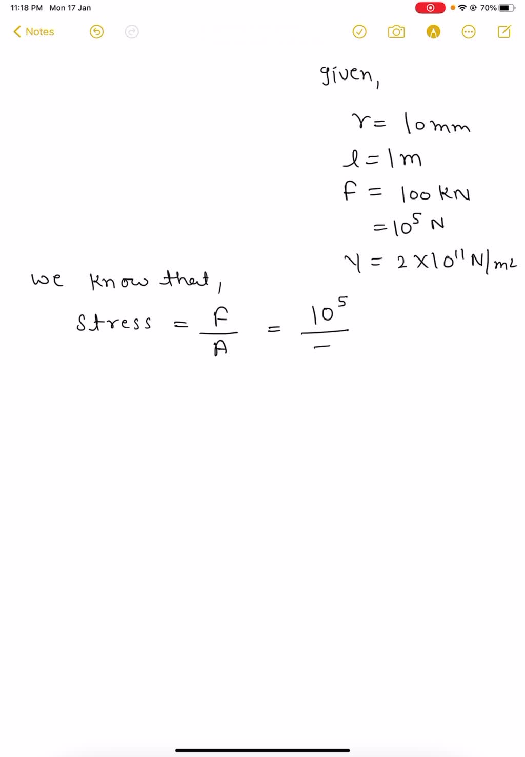 SOLVED: A steel rod has radius 10mm and lenght of 1 m. A 100kN force ...