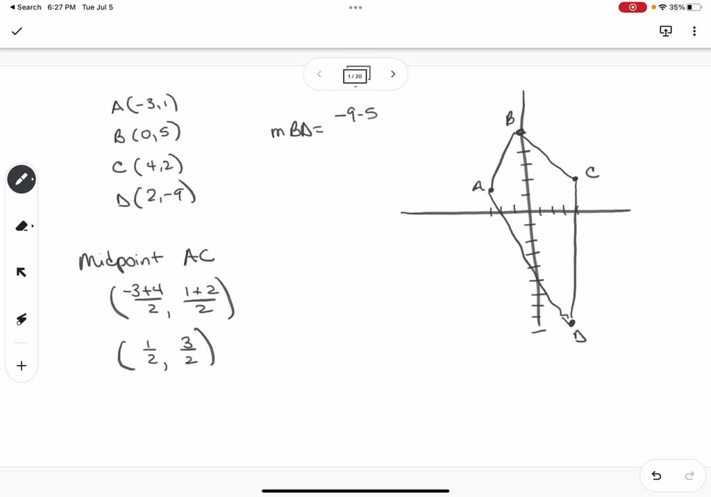 SOLVED: ABCD is a kite with ab = ad and cb = cd a is the point with (-2, 10) b is the point with ...