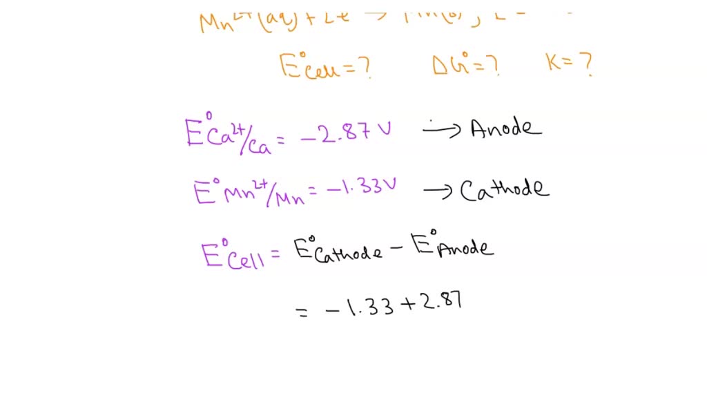 SOLVED: Calculate the cell potential, the equilibrium constant, and the ...