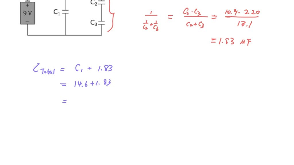 Given the values of the capacitors below, what is the charge on capacitor C3? C1 = 14.6 μF C2 ...