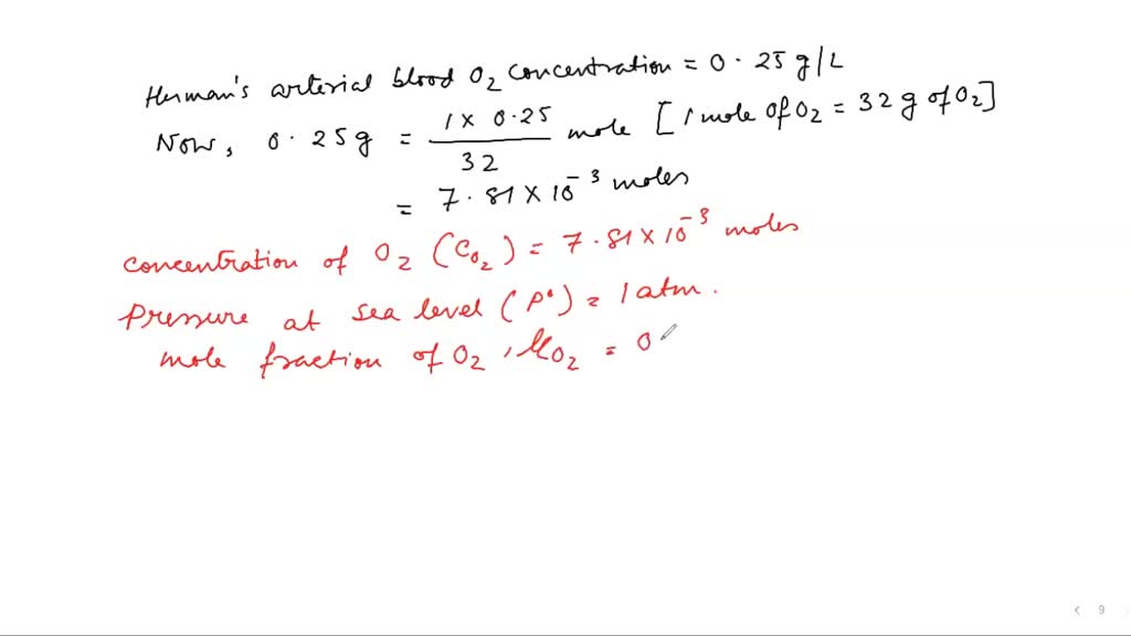SOLVED: A human's arterial blood oxygen (O2) concentration is ...