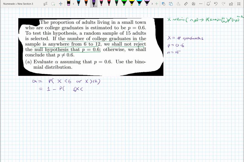 SOLVED: The proportion of adults living in a small town who are college ...