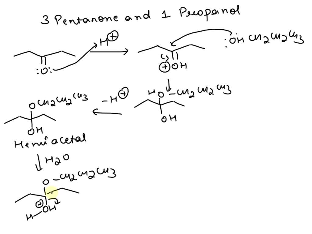 When 3-pentanone and 1-propanol are reacted in an acetal formation ...