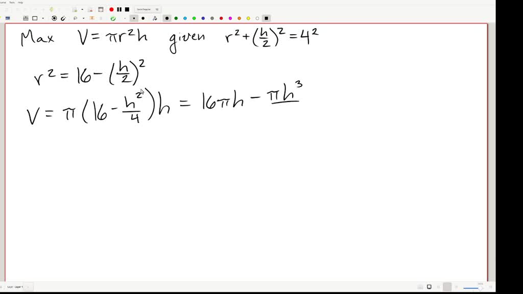 SOLVED: 11. Calculate the height h of the cylinder with largest volume which fits inside sphere ...