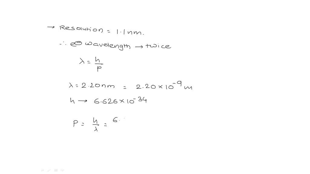 SOLVED: The maximum resolution of an electron microscope is equal to one-half the wavelength of ...