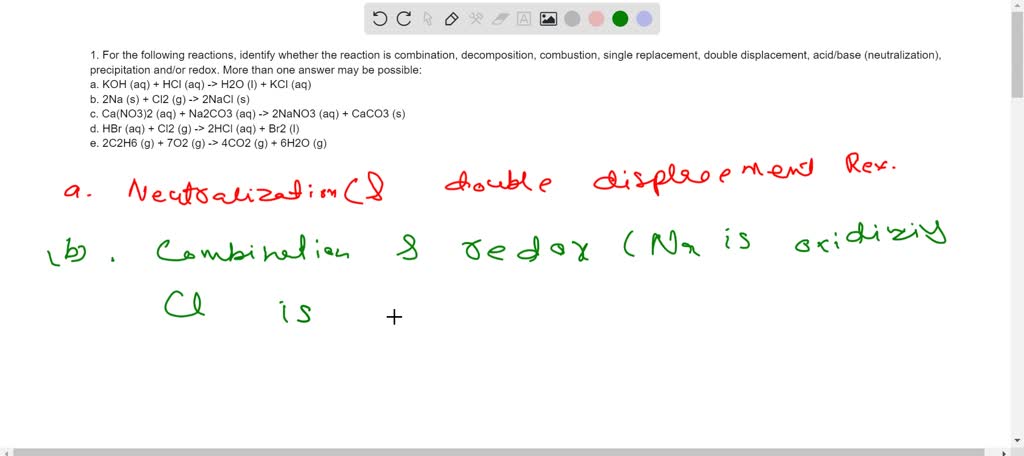 SOLVED: For the following reactions, identify whether the reaction is a ...