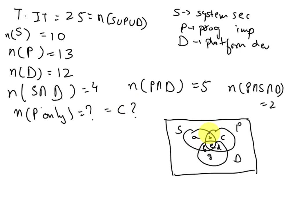 Each person in an IT department of 25 people works on at least one of 3 ...