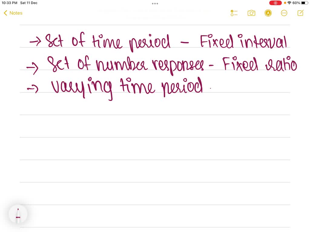 SOLVED: Match the type of reinforcement schedule with its definition. 1. Reinforcement occurs after a set time period. 2. Reinforcement occurs after a set number of responses. 3. Reinforcement occurs after a solved-match-the-type-of-reinforcement-schedule-with-its-definition-1-reinforcement-occurs-after-a-set-time-period-2-reinforcement-occurs-after-a-set-number-of-responses-3-reinforcement-occurs-after-a