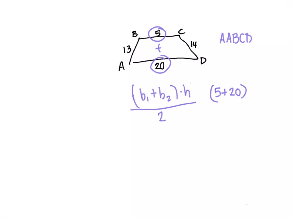 SOLVED: Trapezoid ABCD has height 4, BC=5, and AD and BC are perpendicular. Find the area of the ...