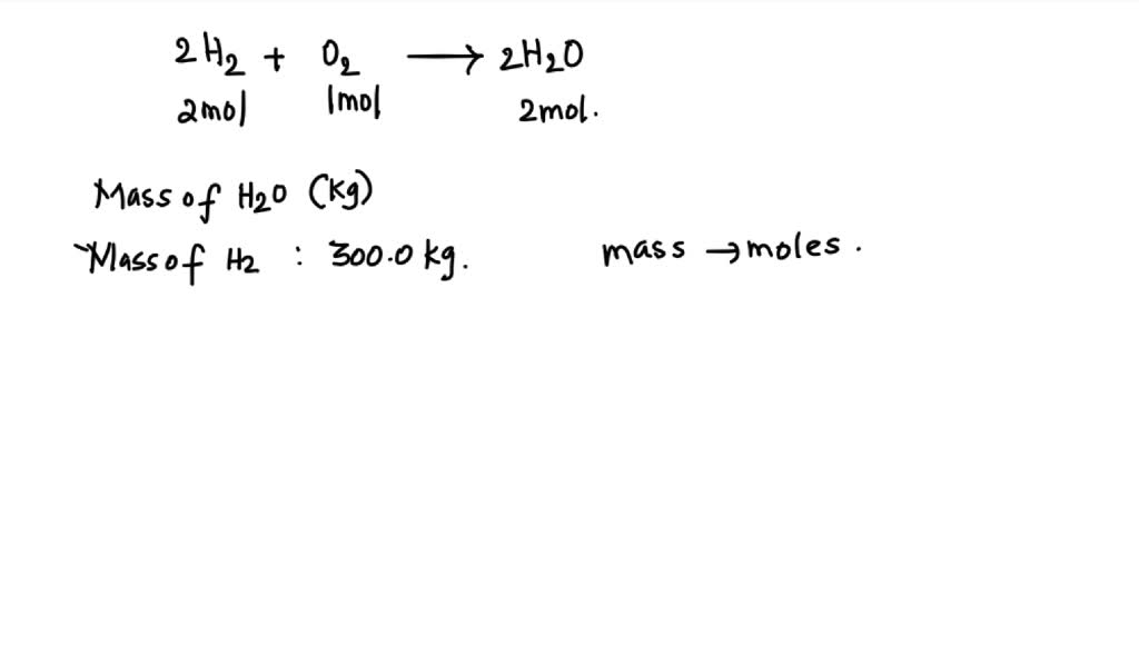 SOLVED: Given the following equation: 2 H2 + O2 → 2 H2O How many kg of ...
