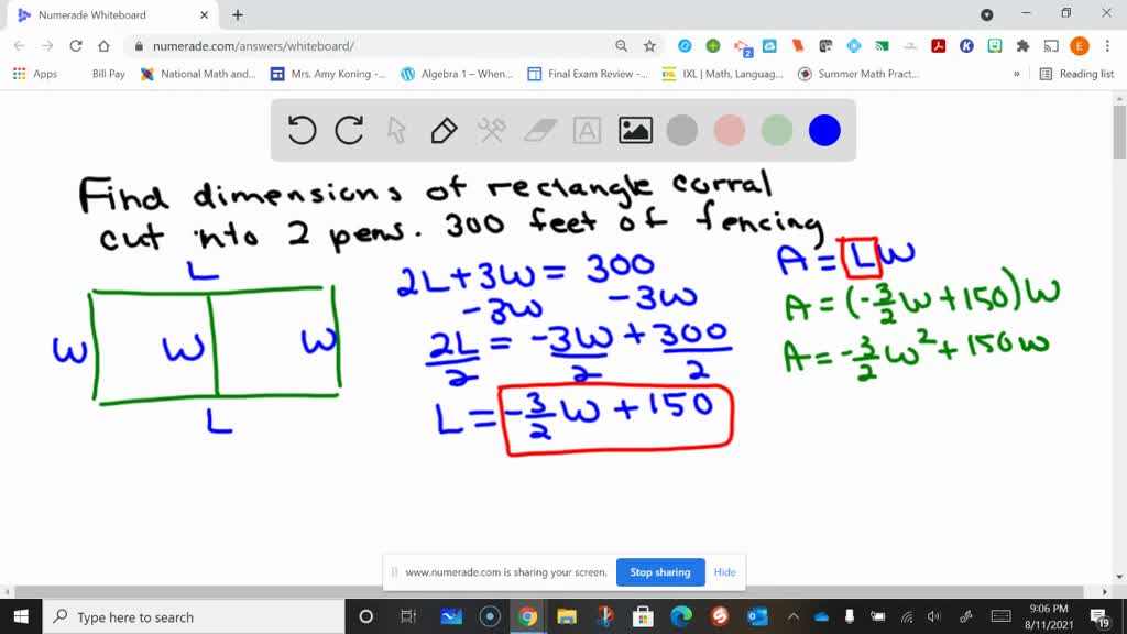 SOLVED: Find the dimensions of the rectangular corral split into 2 pens ...
