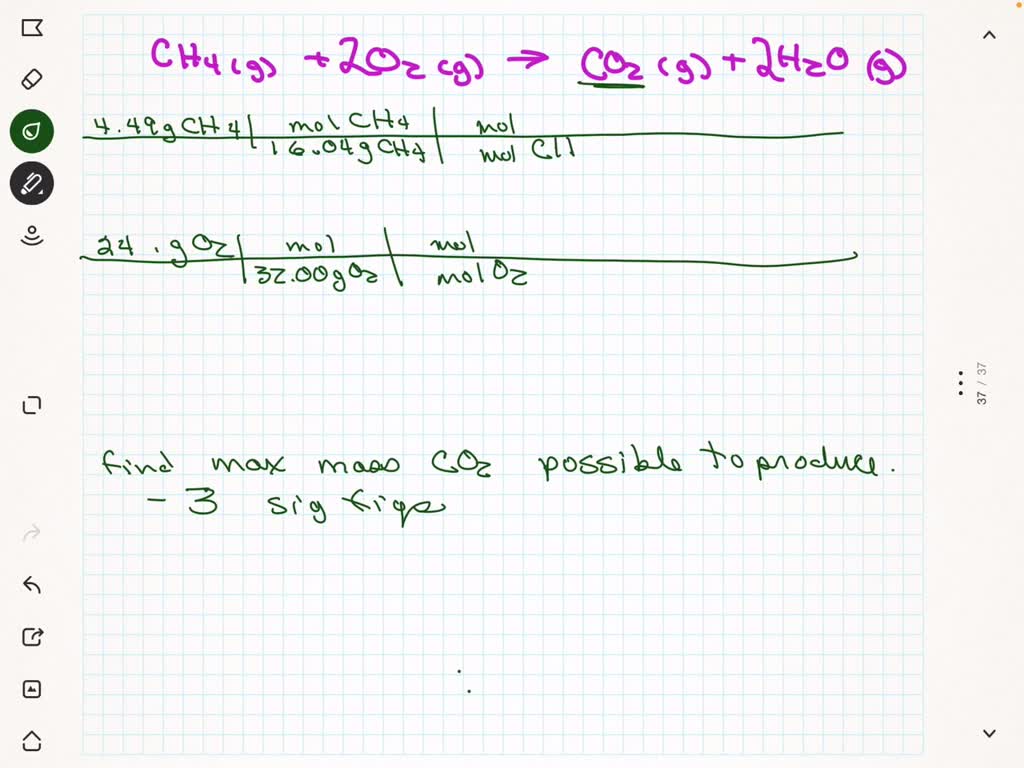 SOLVED: Text: Gaseous methane (CH4) reacts with oxygen (O2) to produce ...