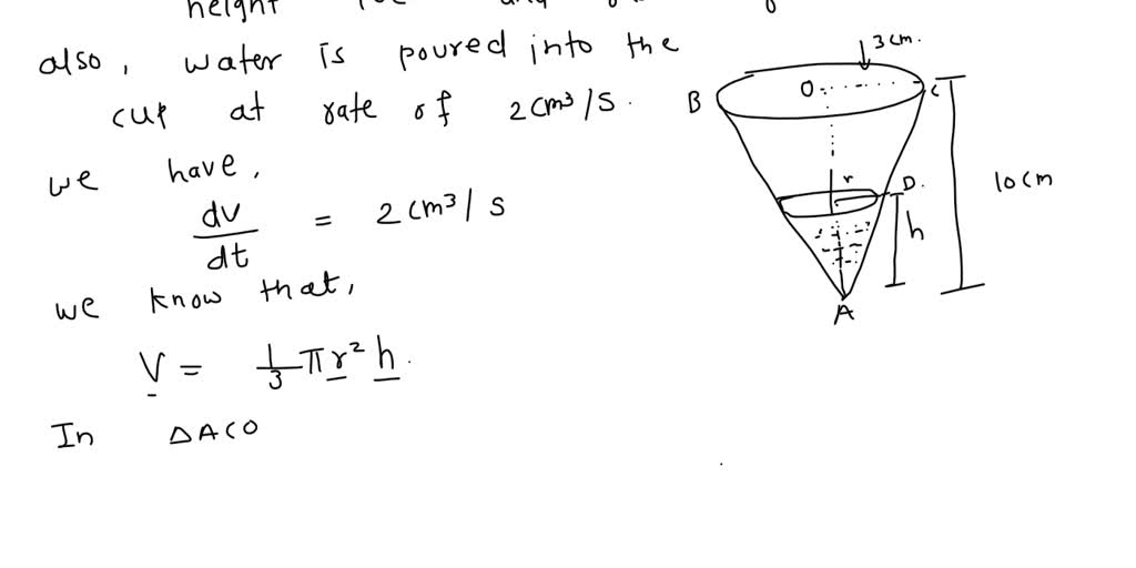 SOLVED: A paper cup has a shape of a cone with height 10cm and radius ...