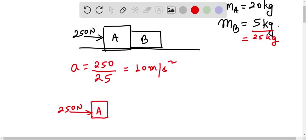Boxes A and B are in contact on a horizontal, frictionless surface (Fig. E4.23). Box A has mass ...