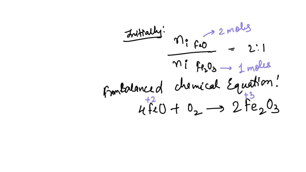 A sample of iron oxide has FeO and Fe2O3 in the mole ratio 2:1 . It is ...