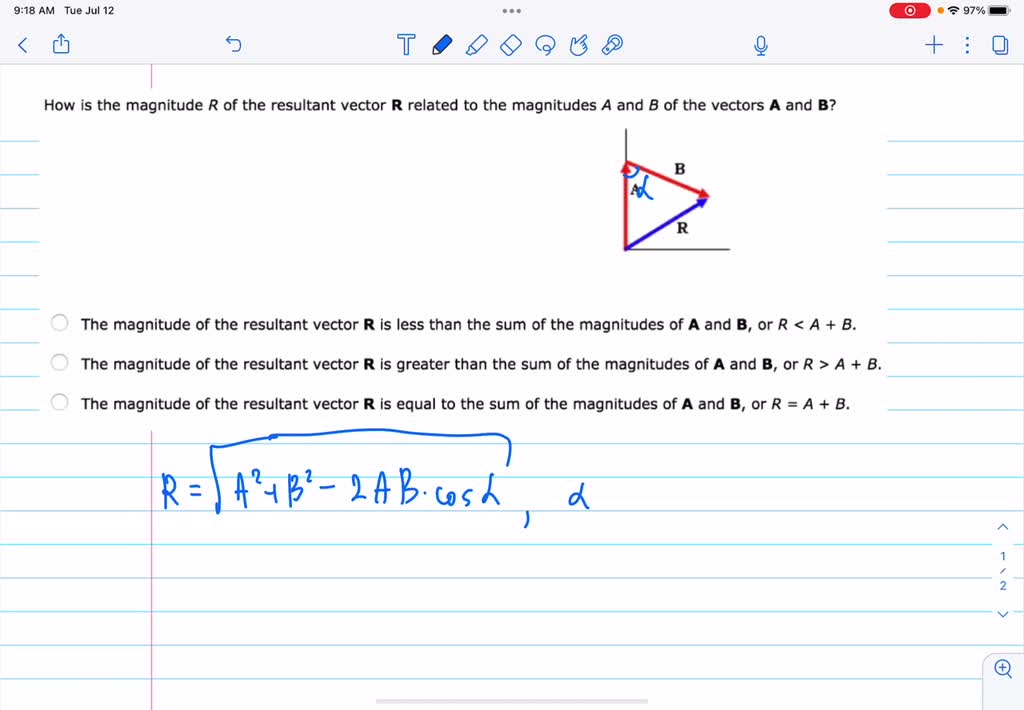 Solved How Is The Magnitude R Of The Resultant Vectorr In The Drawing Related To The