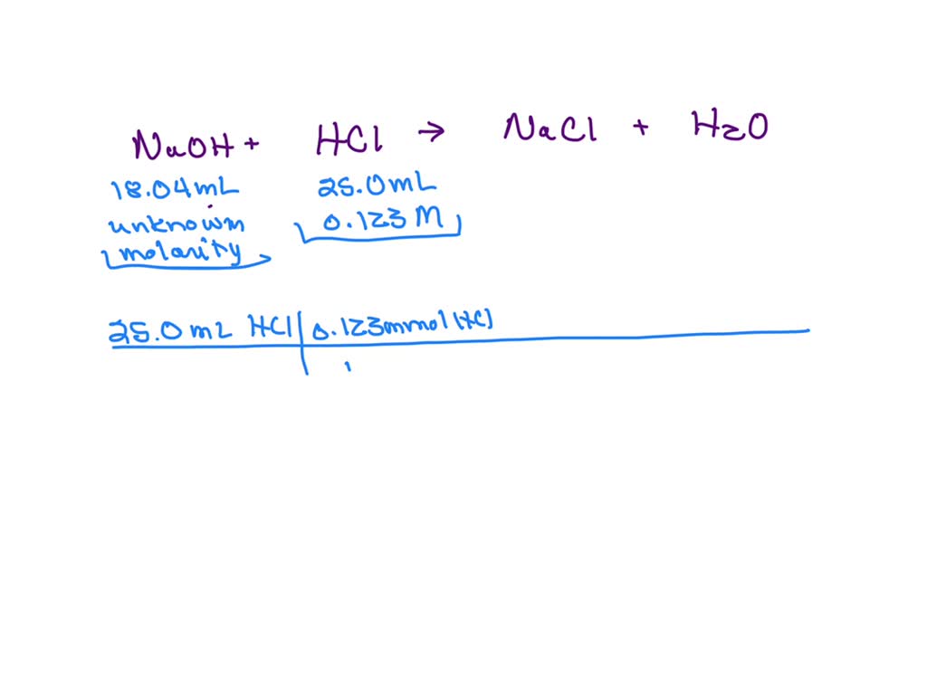 SOLVED: A 25.0 mL sample of 0.123 M HCl was titrated with 18.04 mL of NaOH . What is the ...