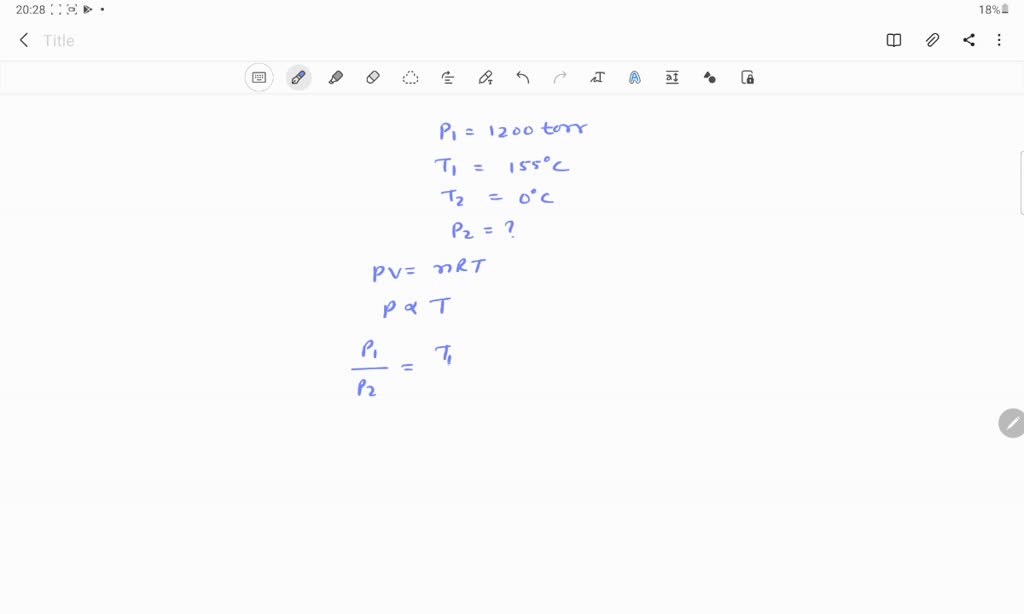 SOLVED: A gas with an initial pressure of 1200 torr at 155 C is cooled to 0 C. What is the final ...