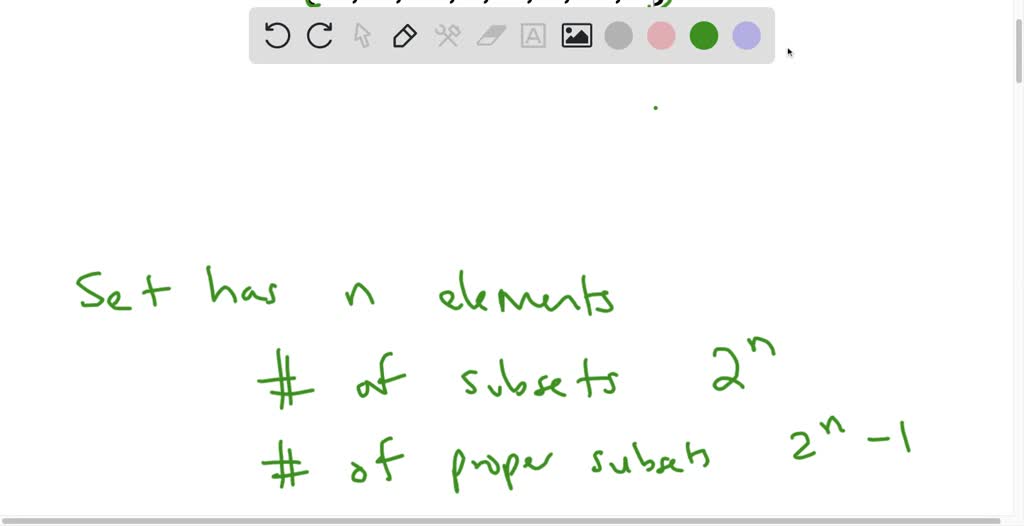 SOLVED: How many proper subsets are there of the set Q, R, S, T, U, V, W, X? The number of ...