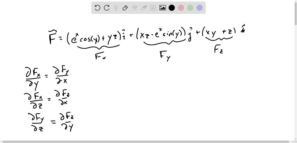 SOLVED: Determine if the given vector field is conservative F=(e^(x)(cos(y))+yz)i+(xz-e^(x)sin(y ...