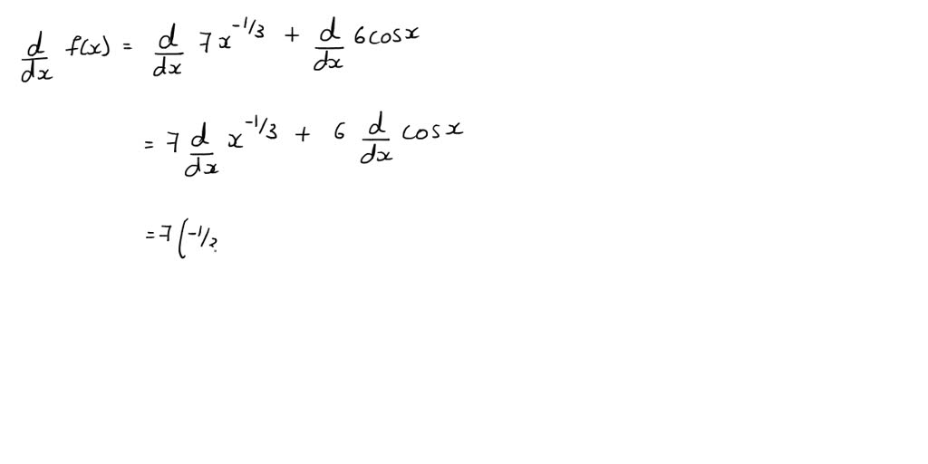SOLVED: Find the derivative Of the unction 6cos X Step Rewrite the function f(x) using an ...