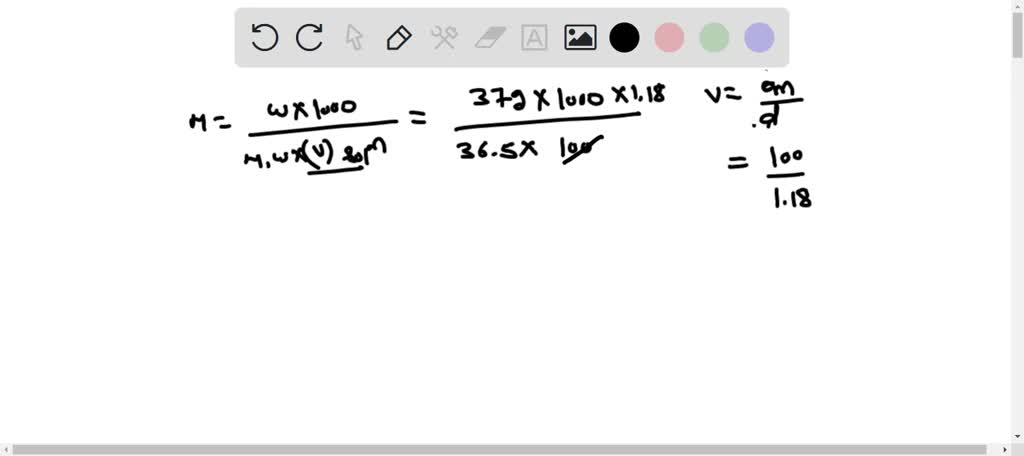 SOLVED: Concentrated HCl is 37% by mass and its density is 1.18 g/ml. a. Calculate the Molarity ...