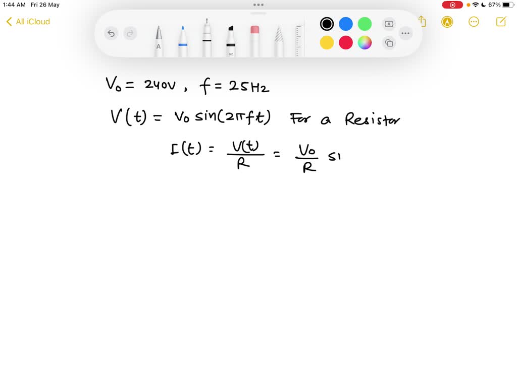 A 240-V, 25 Hz sinusoidal generator is connected to a 20 ohms resistor ...