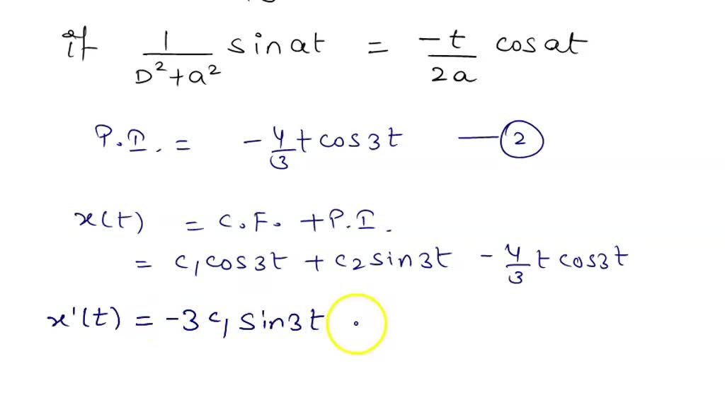 SOLVED: Solve the given initial-value problem, d2x + 9x # 8 sin(3t) , x(O) = 7, x(o) = 0 dt2 x(t)