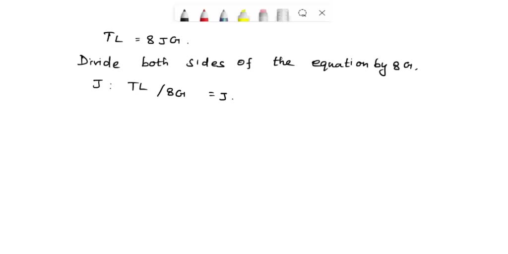 SOLVED: T = Torsional moment J = Polar moment of inertia G = shear ...
