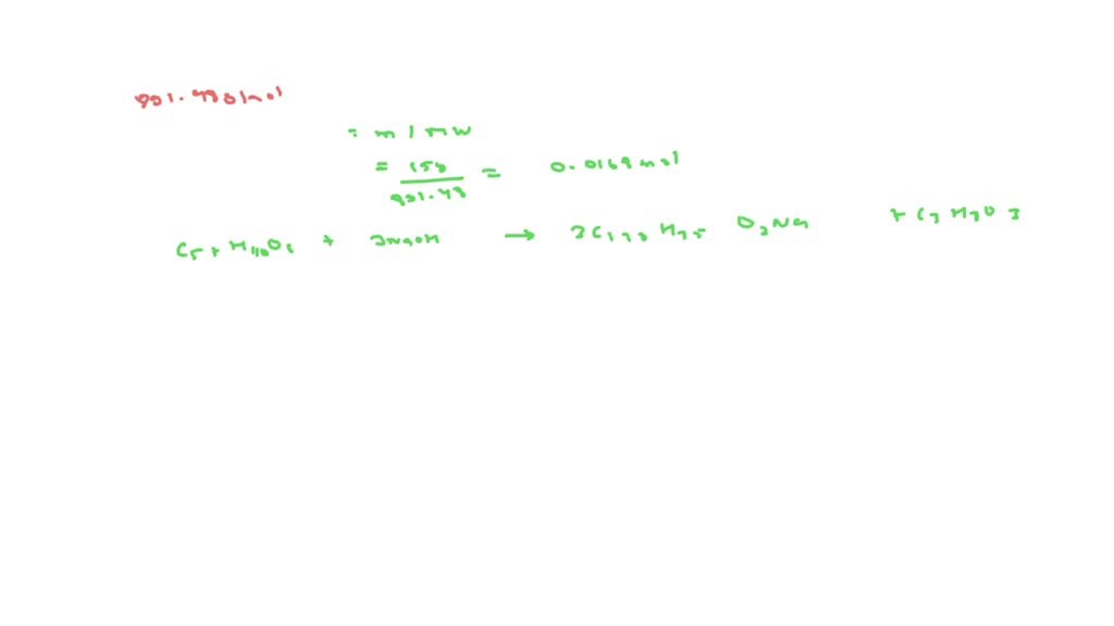 SOLVED: How many milliliters of a 0.680 M NaOH solution are needed to completely saponify 15.0 g ...