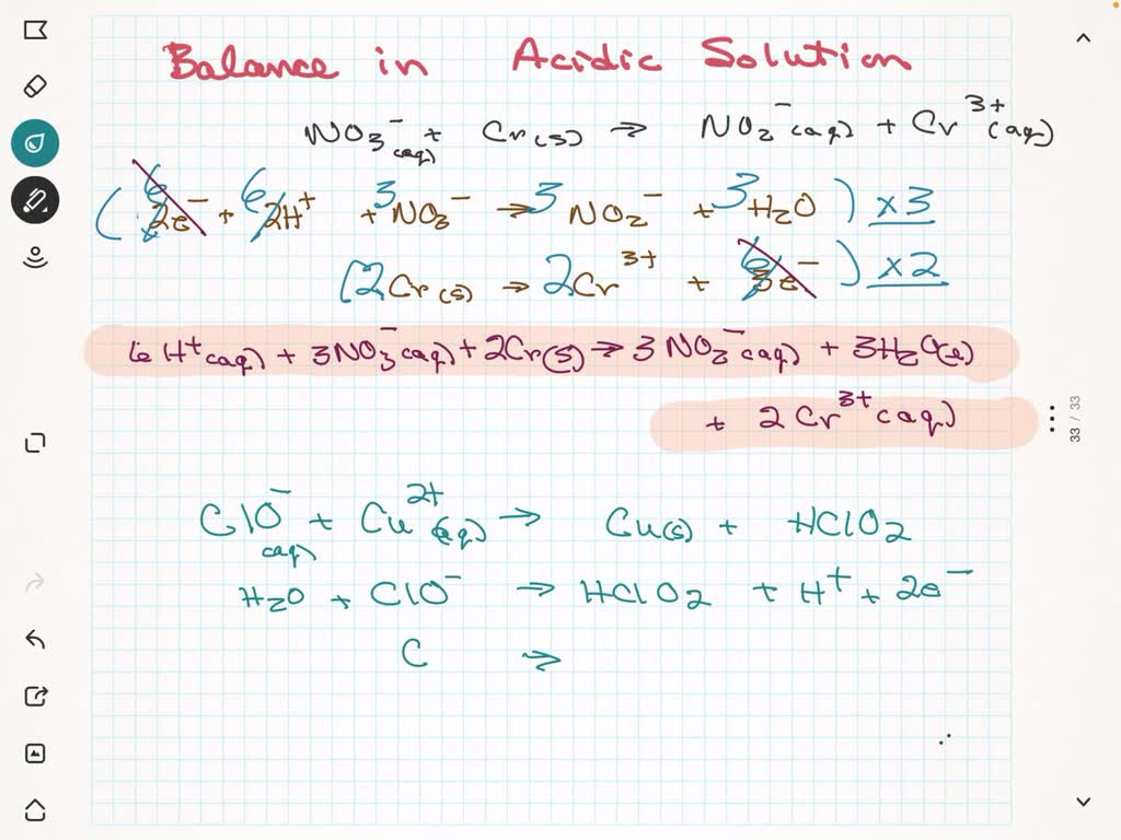 SOLVED: Balance these equations for reactions in acidic solution (hint ...