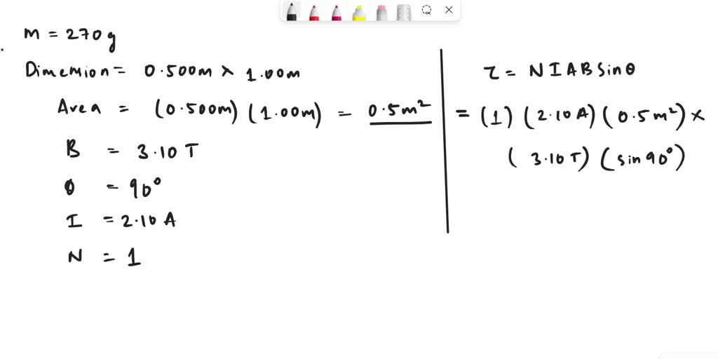 SOLVED: A uniform rectangular coil of total mass 270 g and dimensions 0.500 m x 1.000 m is ...