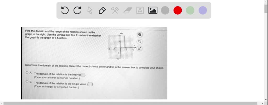 SOLVED: Find the domain and the range of the relation shown on the graph t0 the right Use the ...