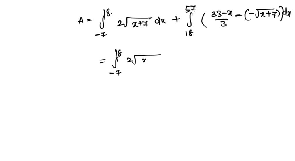 SOLVED: point) Consider the area between the graphs x + 3y = 33 and x + 7 = y2 This area can be ...