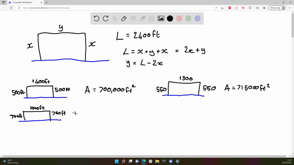 SOLVED: 'Consider the following problem: farmer has 2400 ft of fencing ...