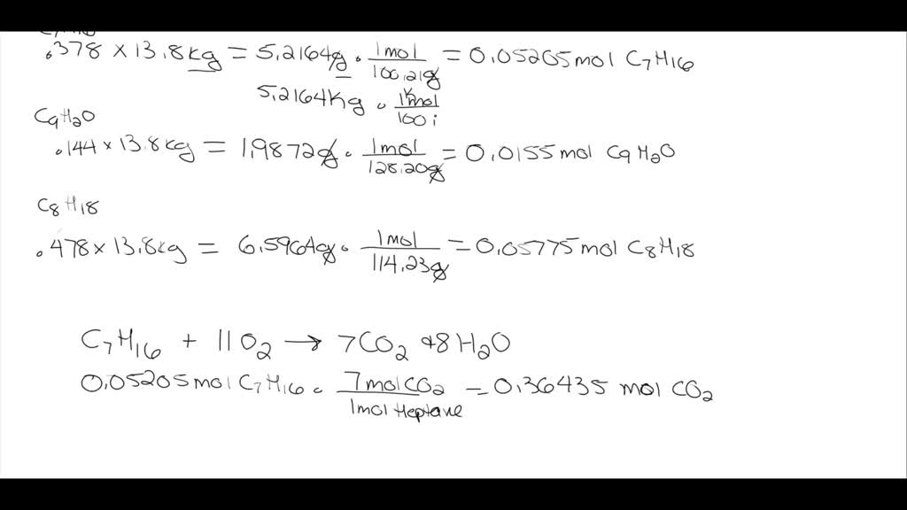SOLVED: A mixture of hydrocarbons contains 37.8% heptane, C7H16, 14.4% ...