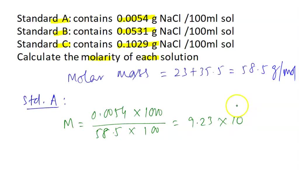 SOLVED: Three sodium chloride standards will be measured: The solutions ...