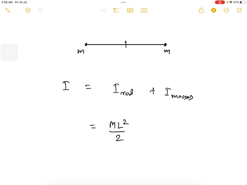A uniform thin rod of mass M = 3.49 kg pivots about an axis through its ...